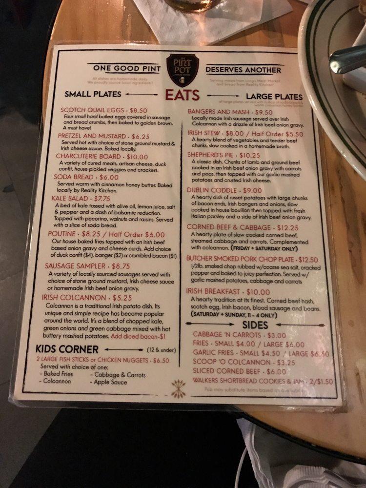 Menu at The Pint Pot Public House, Eugene