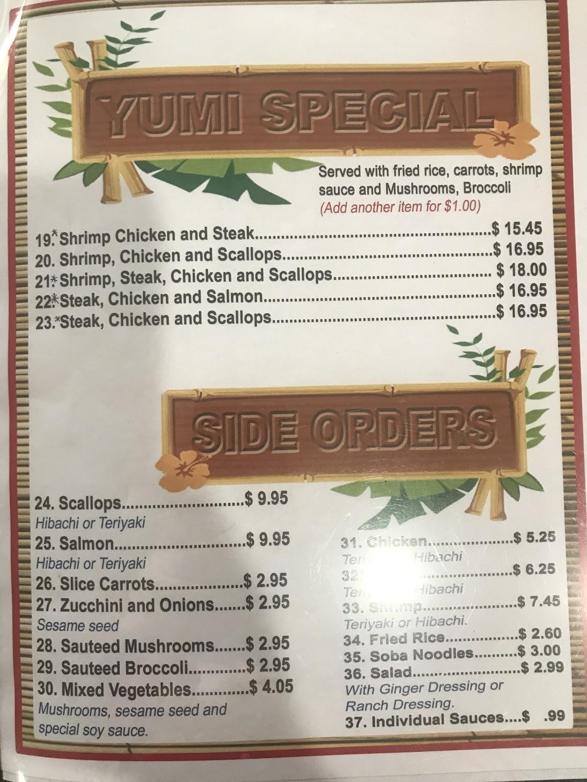 Menu at Yumi express Japanese Restaurant, Easley