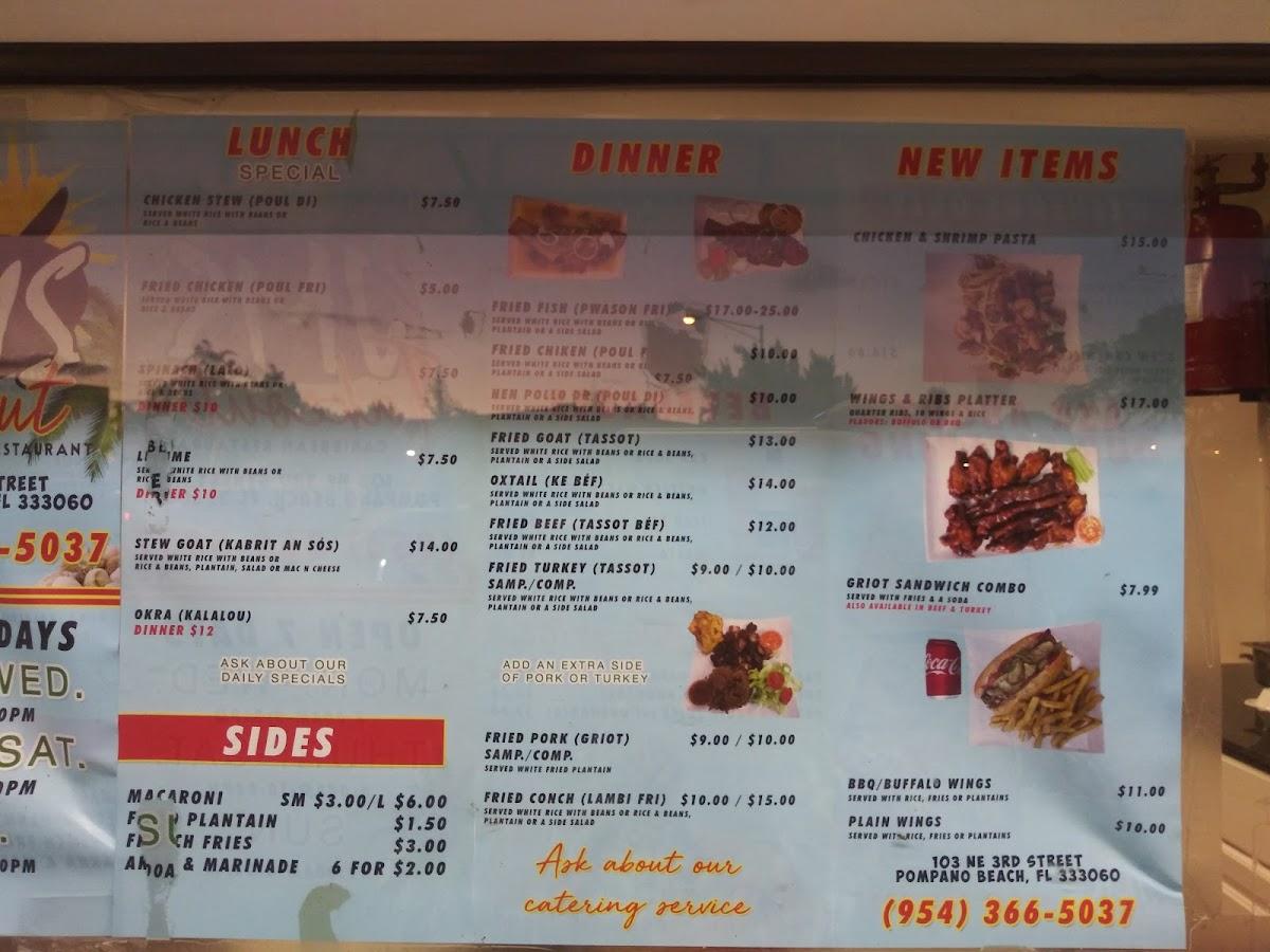Menu at JM's Takeout restaurant, Pompano Beach