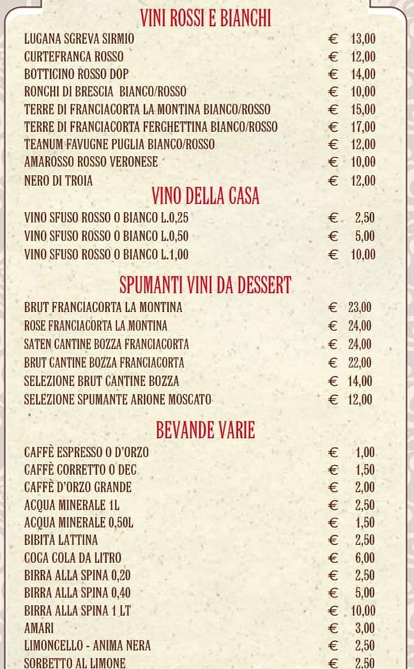 Menu da La Vecchia Fontana ristorante, Provaglio d'Iseo
