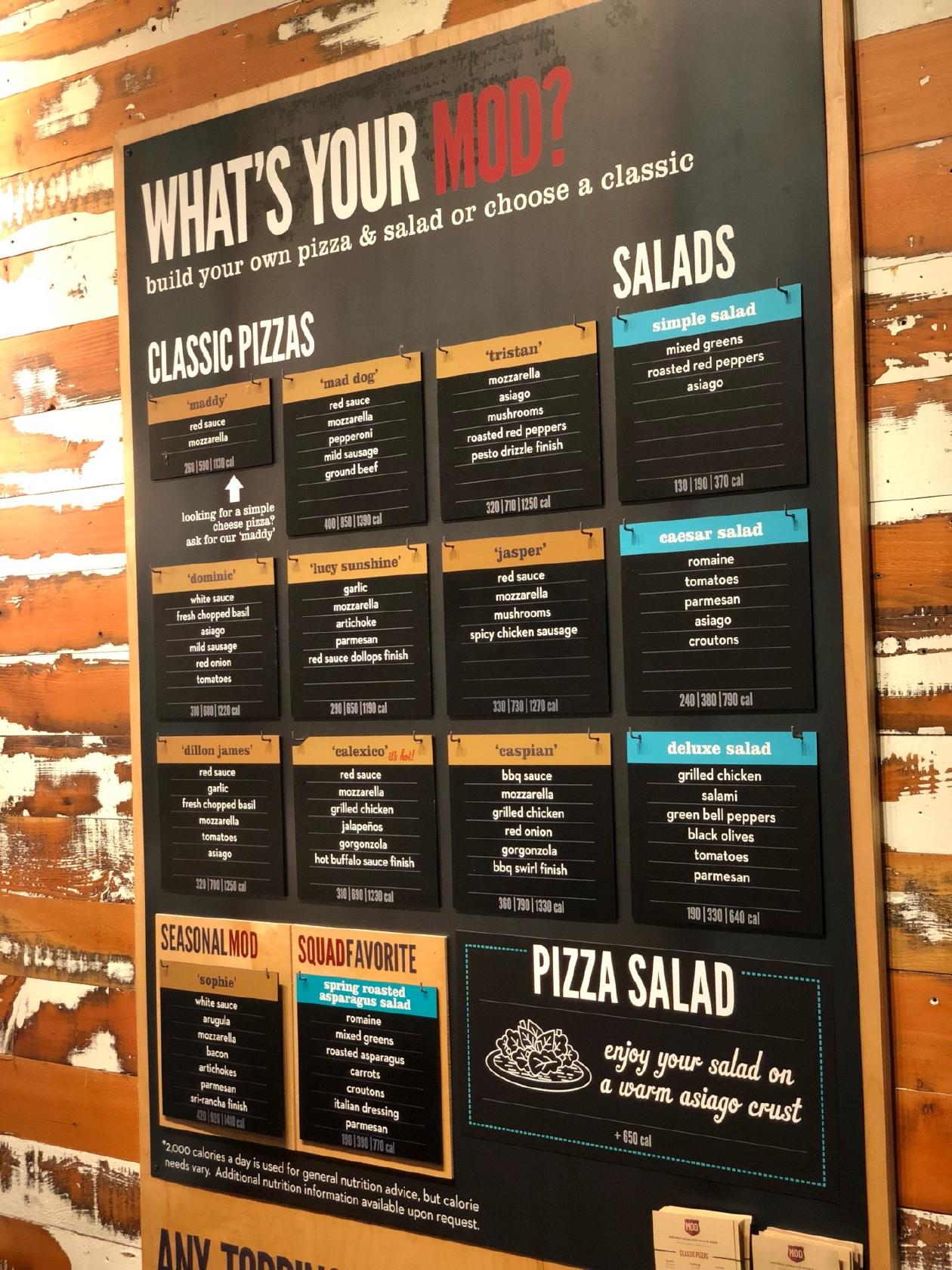 Menu at MOD Pizza pizzeria, Katy, FM 1463 Suite 800