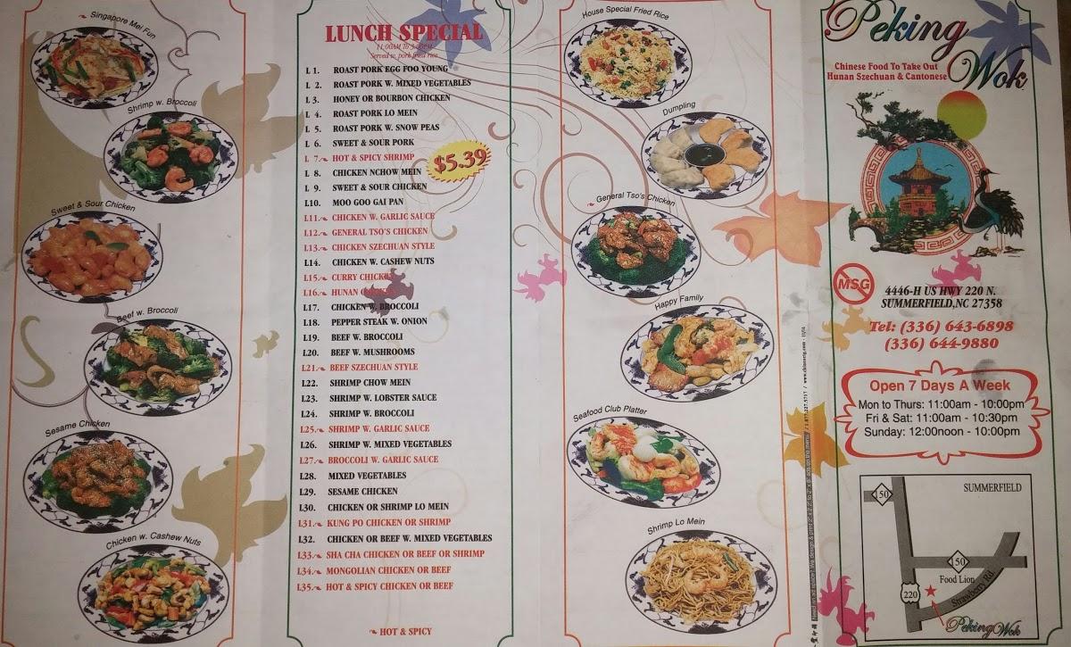 Menu at Peking Wok restaurant, Summerfield