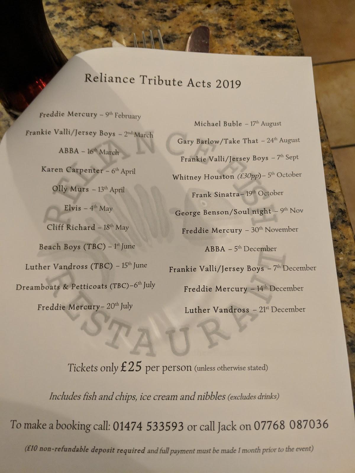 Menu at Reliance Fish Restaurant Gravesend, Gravesend