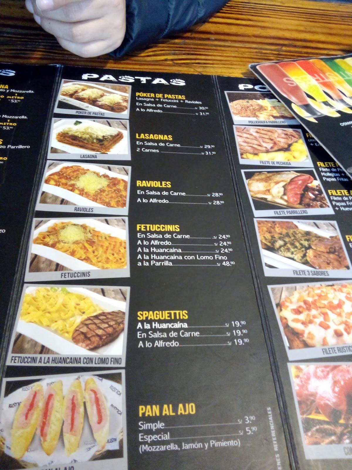 Carta del restaurante Rustica, San Borja