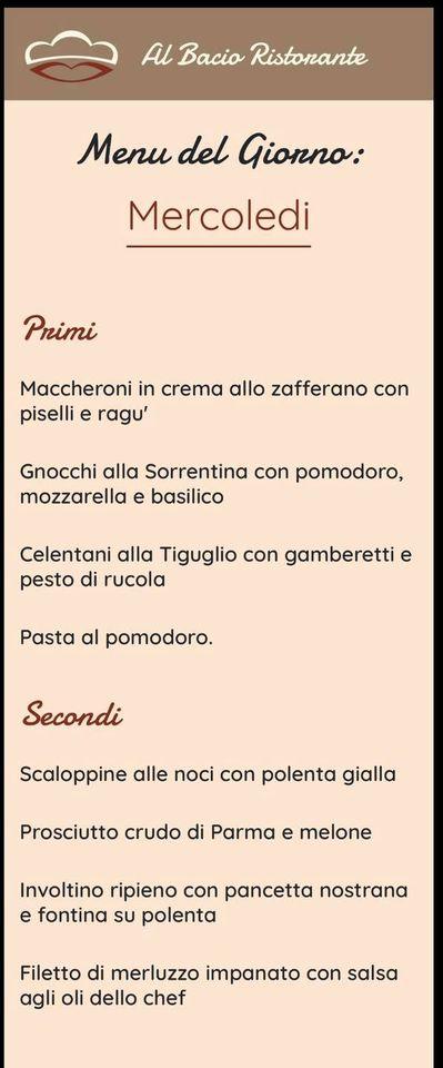 Menu da Al Bacio ristorante, Bergamo