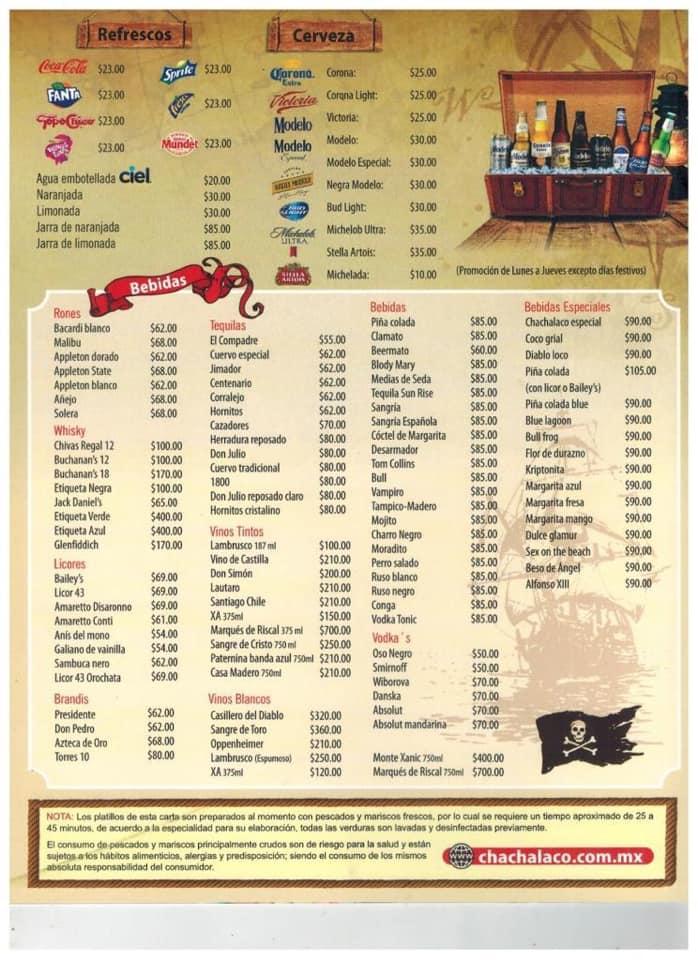 Menu at El Chachalaco restaurant, Ciudad Madero, Avenida Tamaulipas 3006