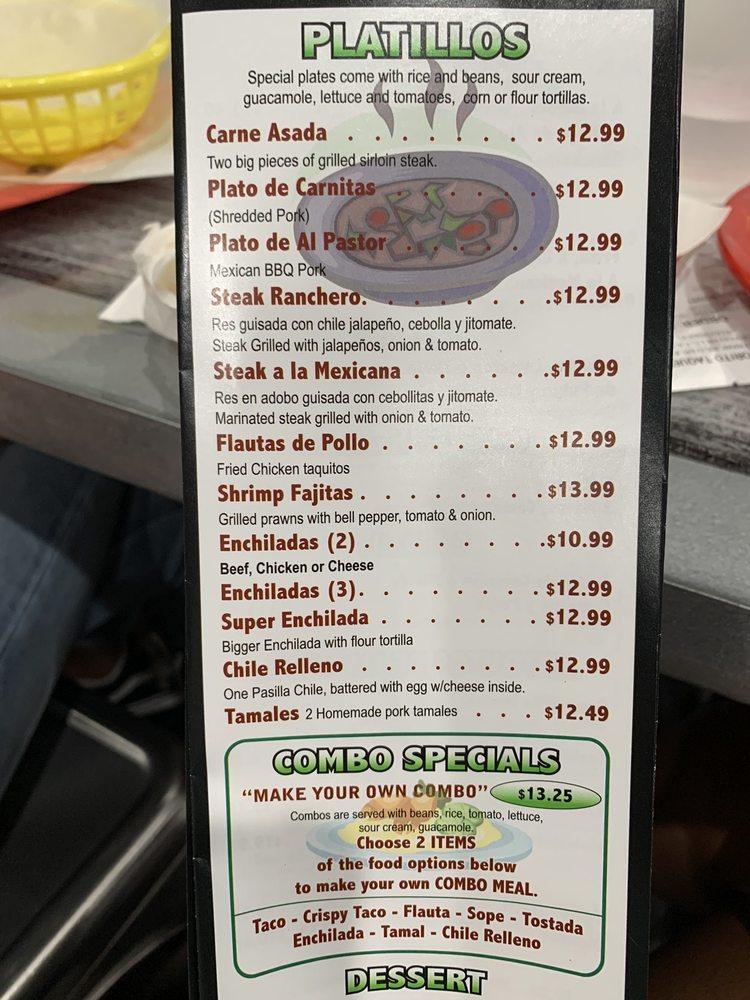 Menu at El Favorito Taqueria restaurant, El Dorado Hills, Francisco Dr