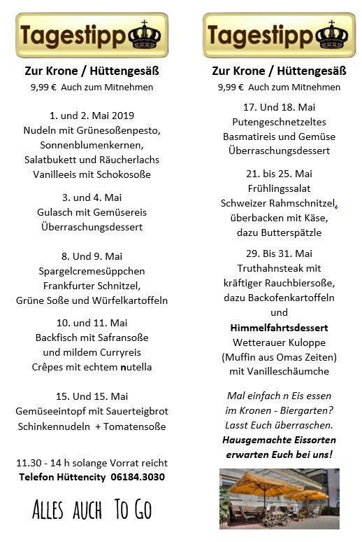 Speisekarte von Hotel Zur Krone, Ronneburg