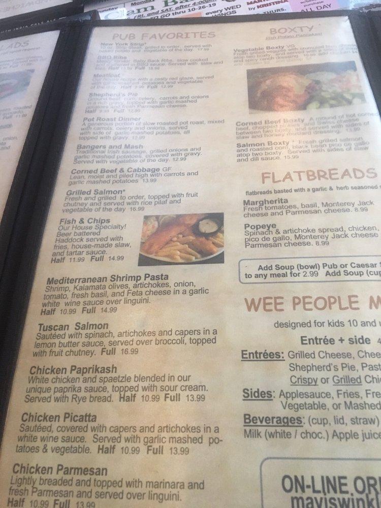 Menu at Mavis Winkle’s Irish Pub, Twinsburg