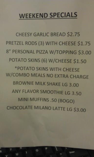 Menu at Melody Freeze Cafe, Interlochen