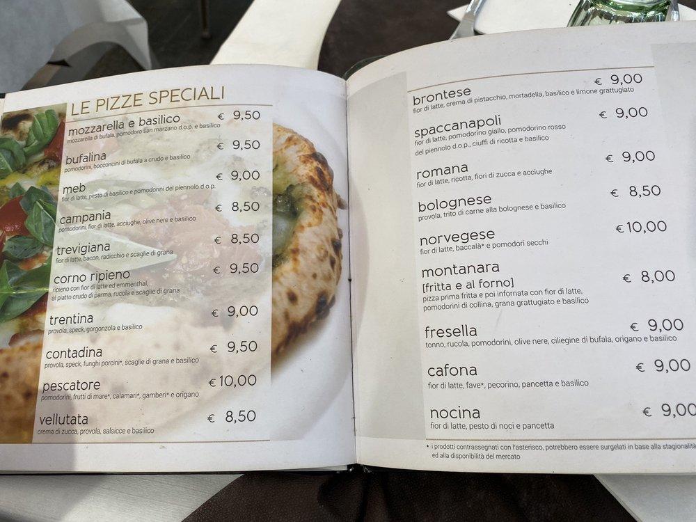 Menu at Mozzarella e Basilico pizzeria, Milan, Piazzetta Pattari