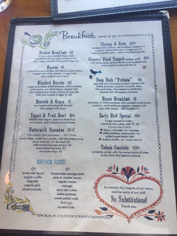 Carta del restaurante Ria's Bluebird, Atlanta