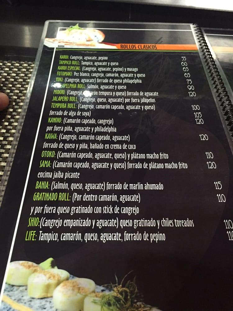 Menu at Shirami restaurant, Ensenada, C. Ambar 312