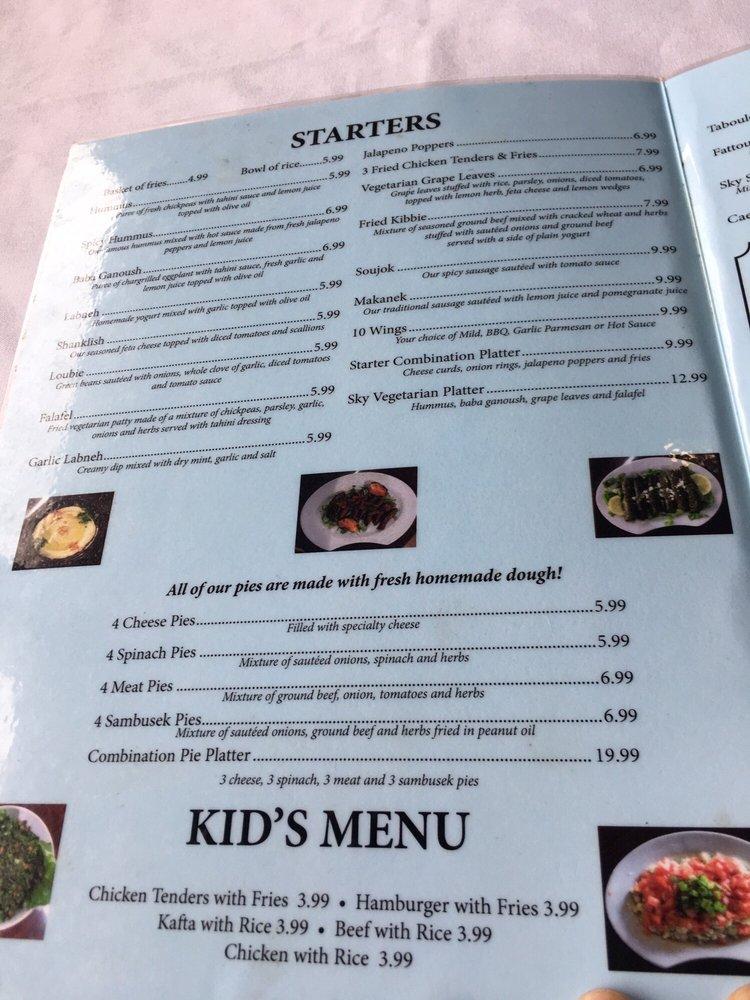 Menu at Sky Lounge Parma pub & bar, Parma Heights