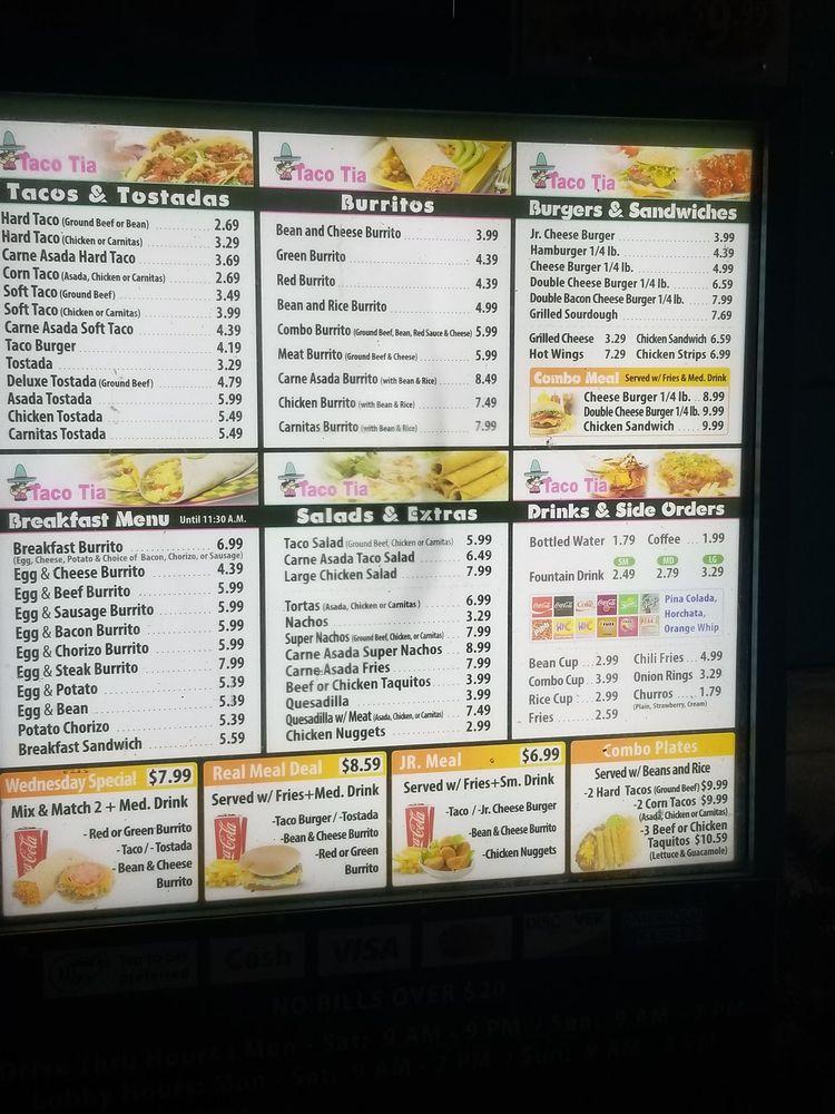 Menu at Taco Tia restaurant, Redlands, Orange St