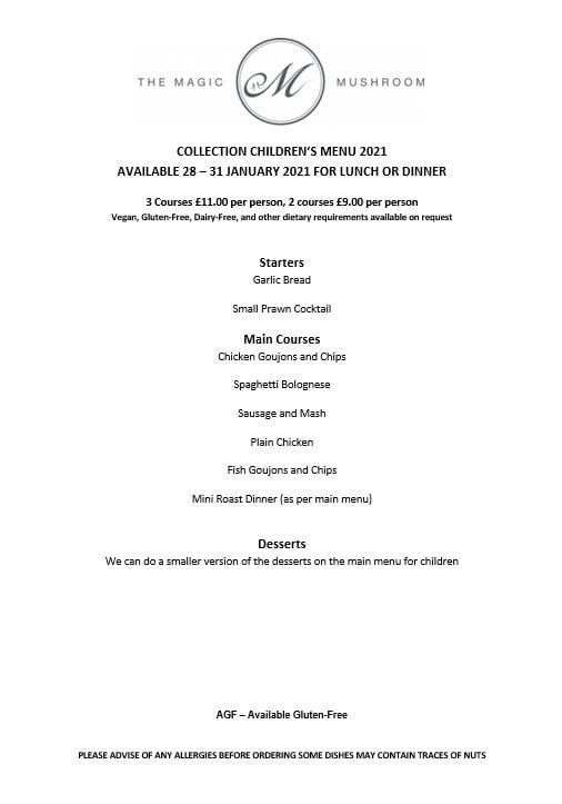 Menu at The Magic Mushroom restaurant, Billericay
