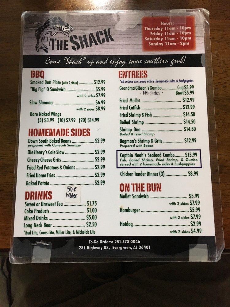 Menu at The Shack restaurant, Evergreen, 77 Liberty Hill Pl