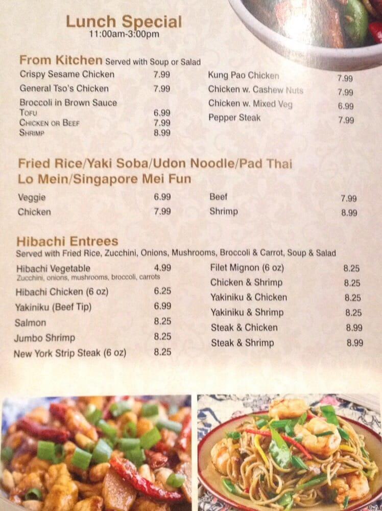 Menu at Tokyo Asian Fusion restaurant, Corinth