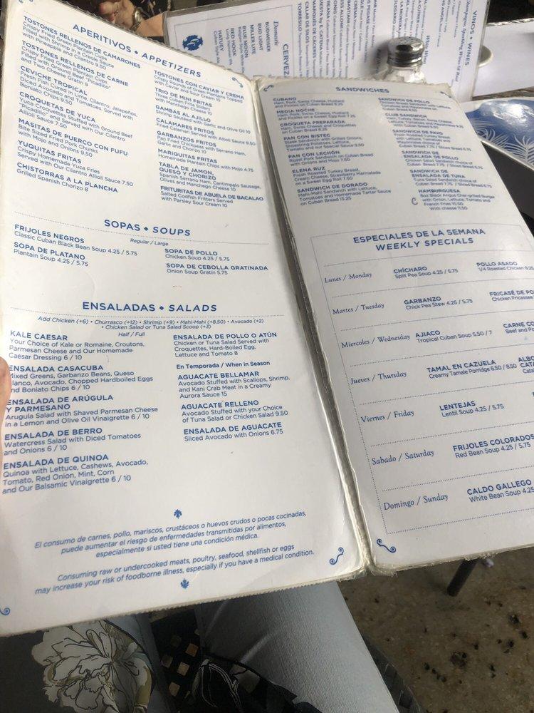 Menu at Casa Cuba restaurant, South Miami