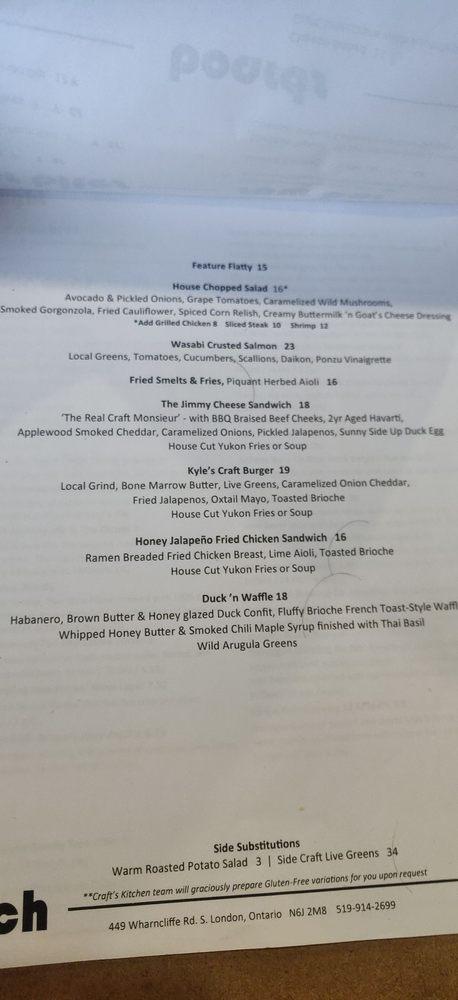 Menu at Craft Farmacy pub & bar, London