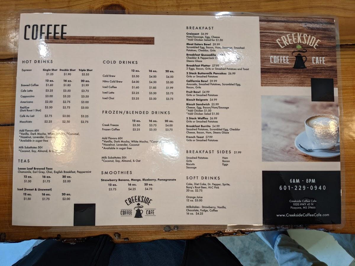 Menu at Creekside Coffee Cafe, Picayune