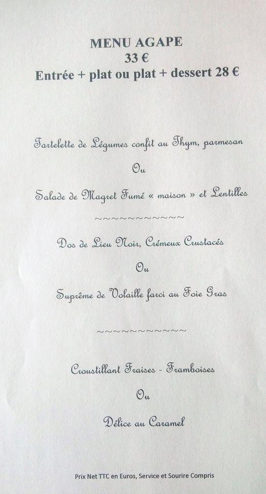 Menu at L'Agape restaurant, Angoulême