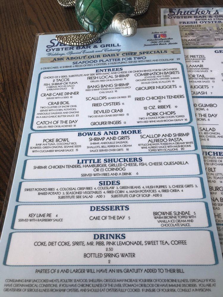 Menu at Shucker's Oyster Bar, Fernandina Beach, Old Nassauville Rd