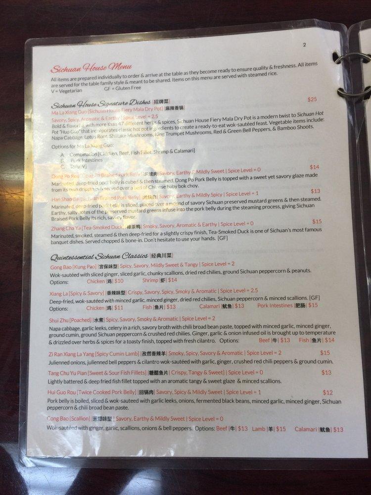 Menu at Sichuan House restaurant, San Antonio