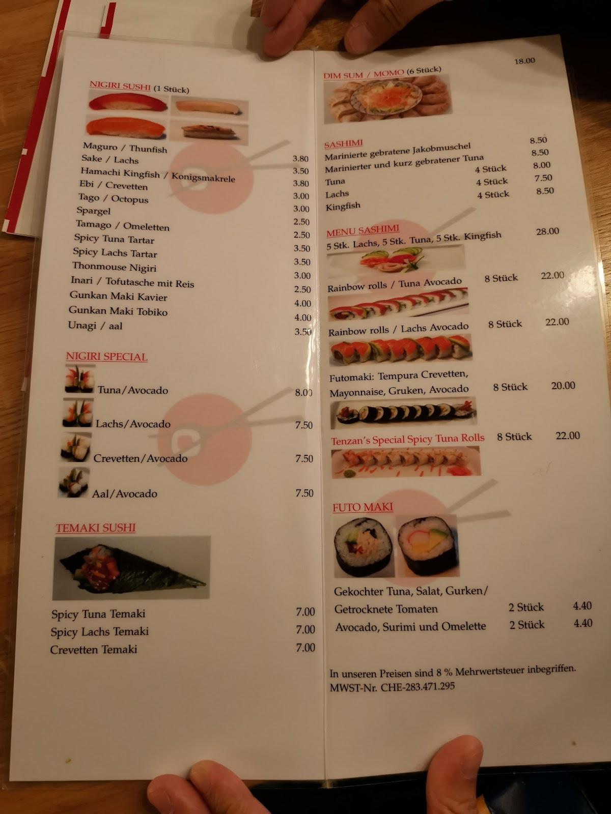 Speisekarte von Sushi Tenzan, Binningen