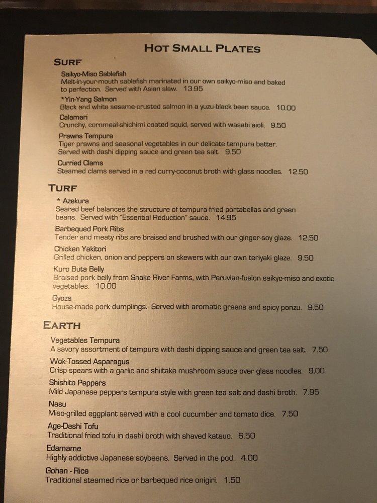 Menu at Takashi restaurant, Salt Lake City