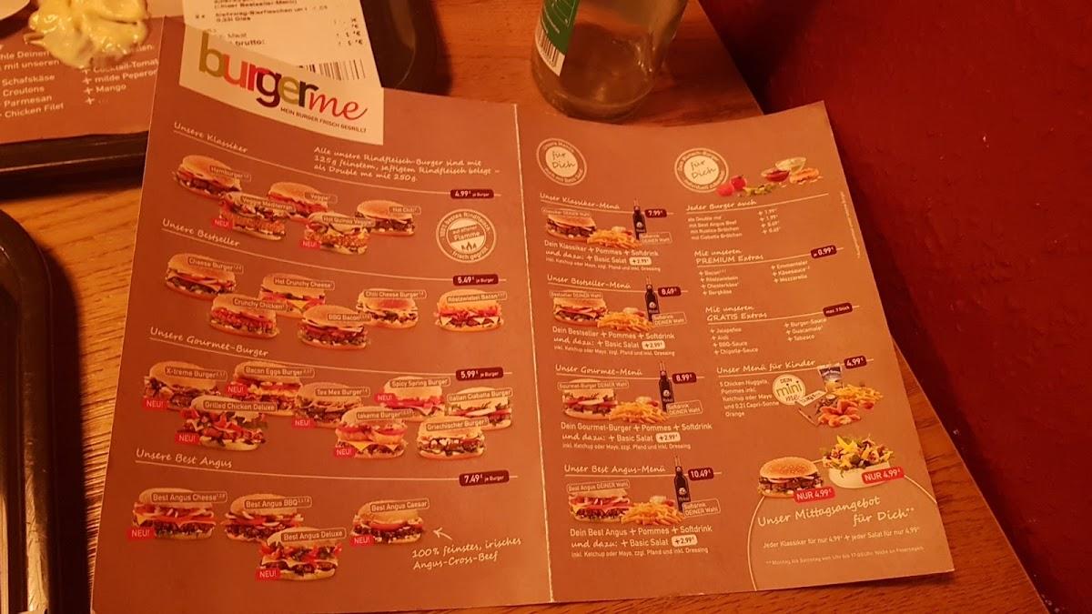 Speisekarte von burgerme fast Food, Fulda