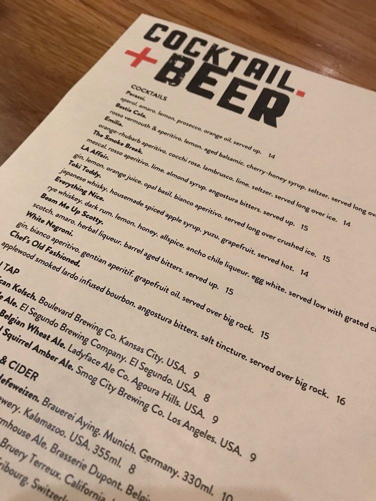 Menu at Bestia pub & bar, Los Angeles