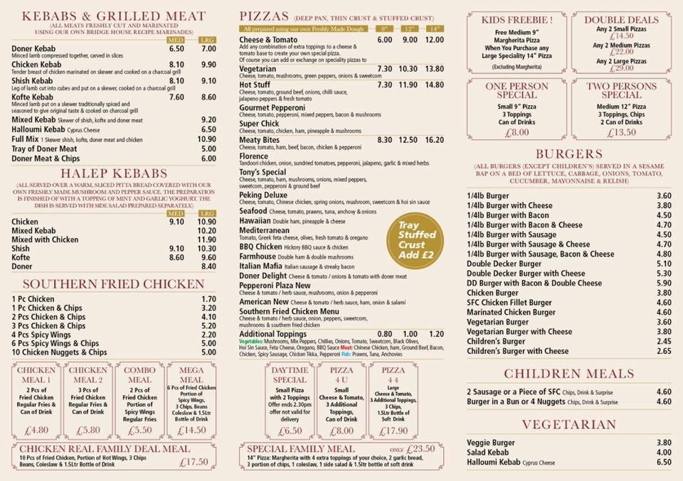 Menu at Bridge House Cafe restaurant, Chatteris