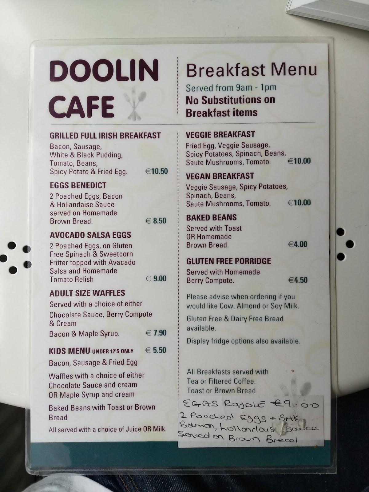 Menu at Doolin Café cafe, Doolin, Toomullin