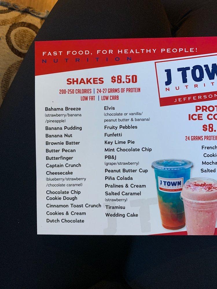 Menu at J Town Nutrition pub & bar, Jefferson