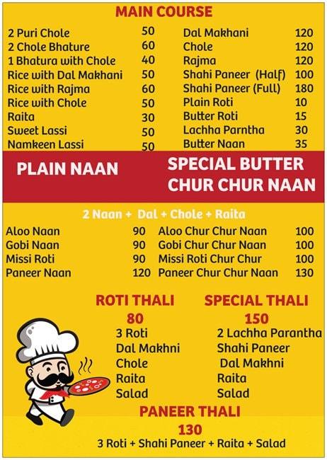 Menu at Kashmir Chur Chur Naan by Ram Poori Wale, New Delhi