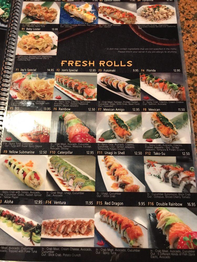 Menu at Kibo Sushi restaurant, Ventura