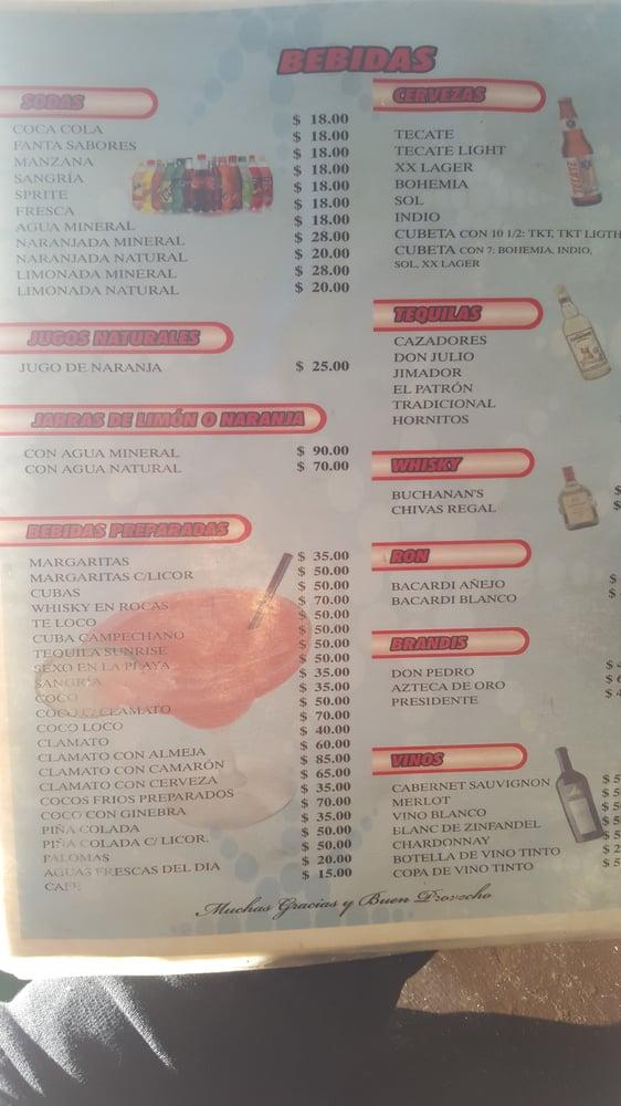 Carta del restaurante Mariscos Colima, Tijuana