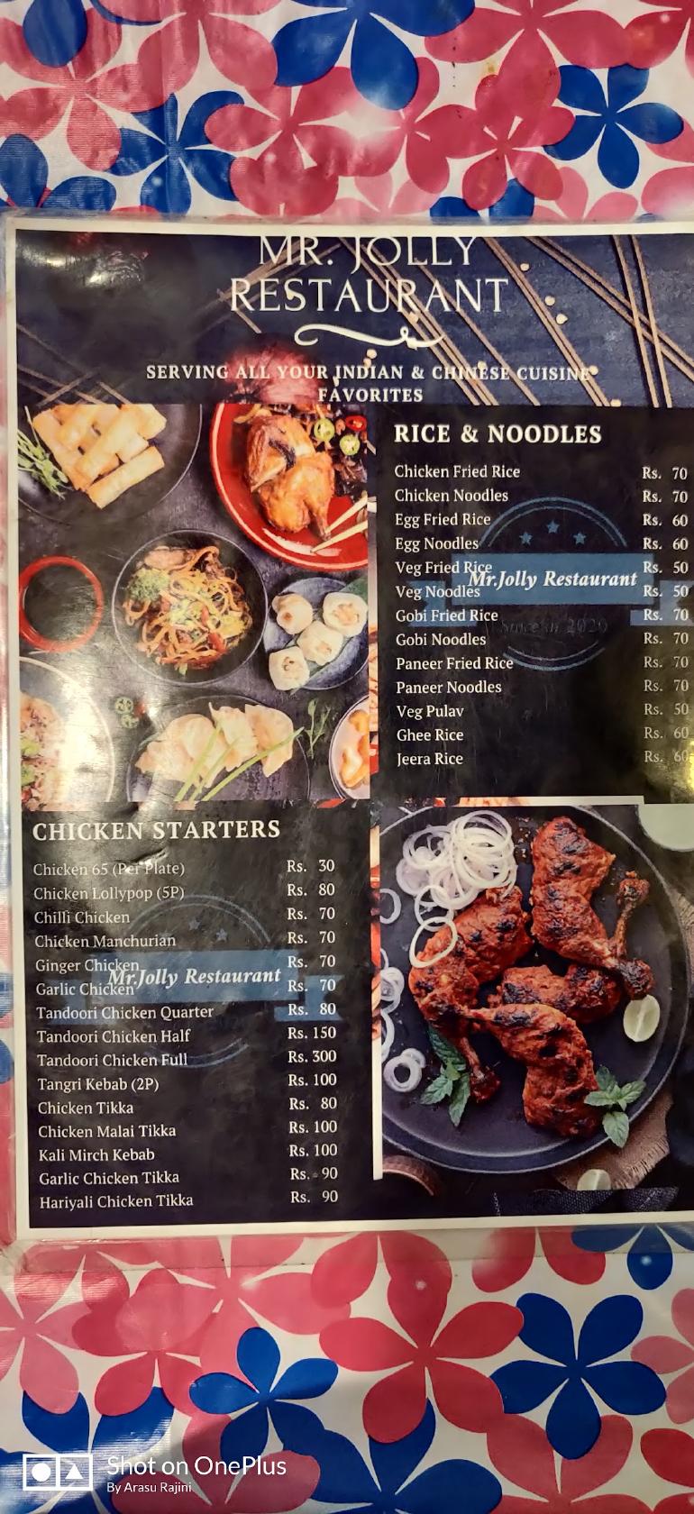 Menu at Mr.Jolly Restaurant, Vellore