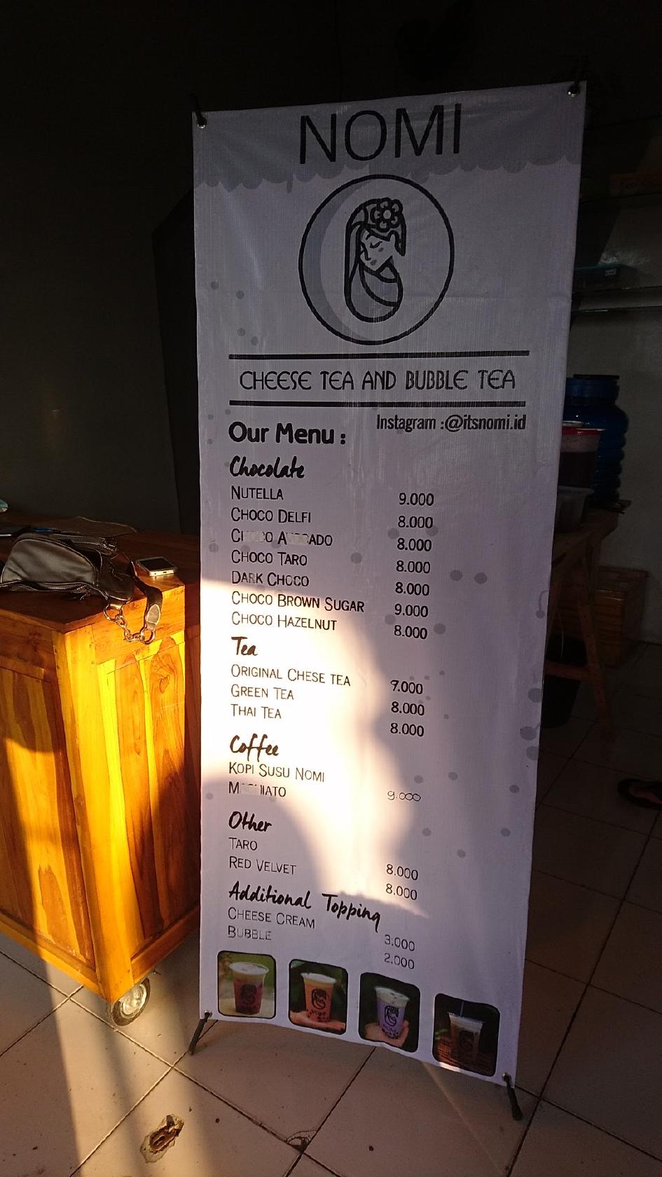 Menu at NOMI CHEESE AND BUBBLE TEA cafe, Sragen