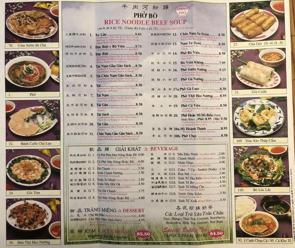Menu at Pho Da Nang restaurant, South Amboy