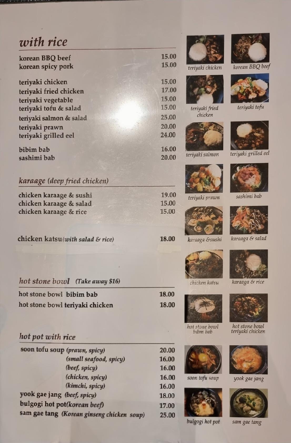 Menu at Pinocchio Sushi restaurant, Kingsford