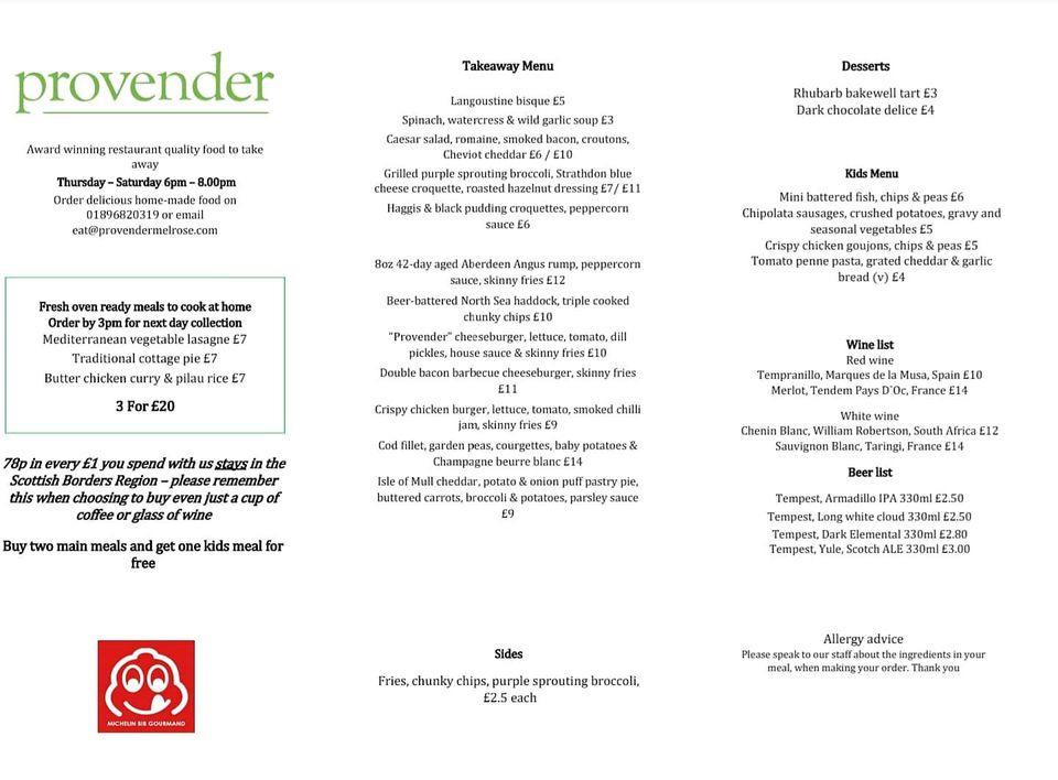 Menu at Provender Restaurant & Bar, Melrose
