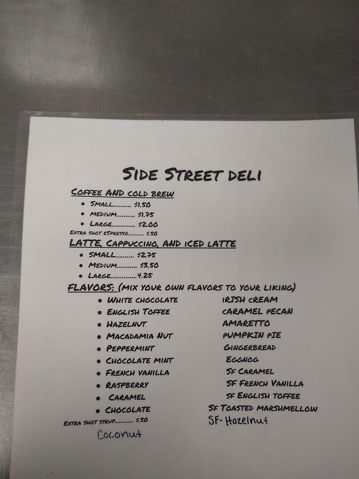 Menu at Side Street Deli And Catering restaurant, Central City