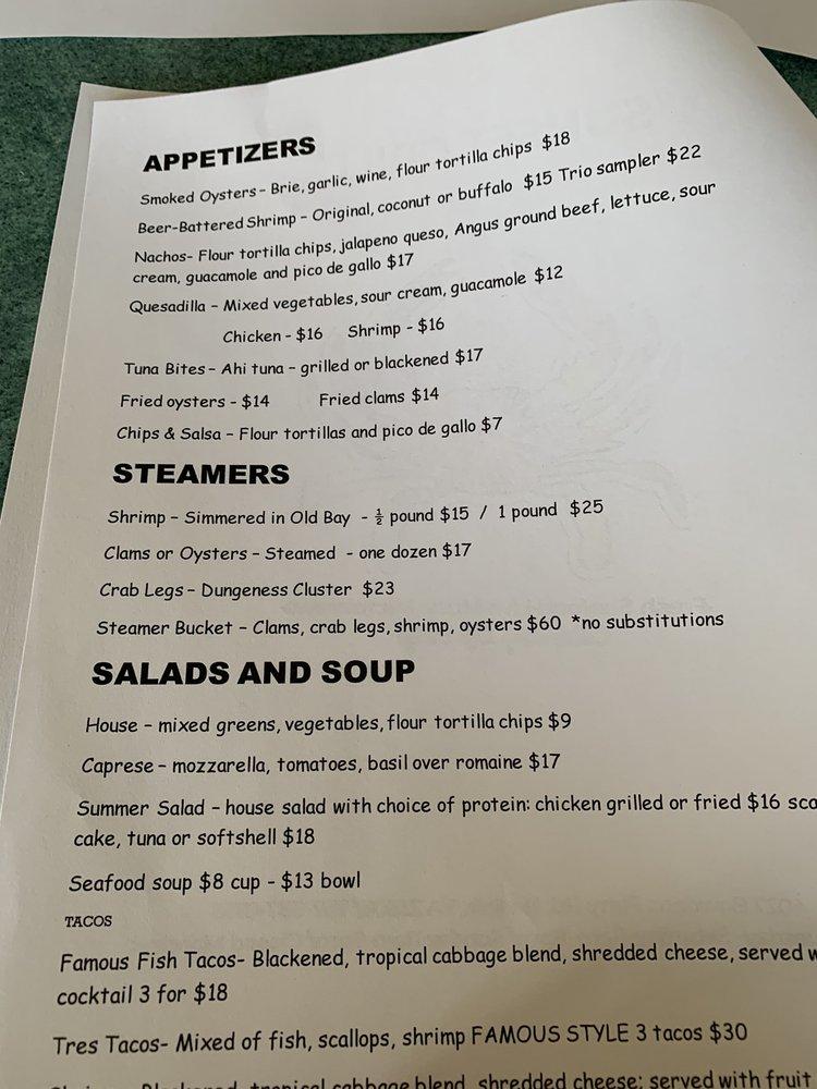 Menu at Sunset Grill restaurant, Norfolk, Bowdens Ferry Rd