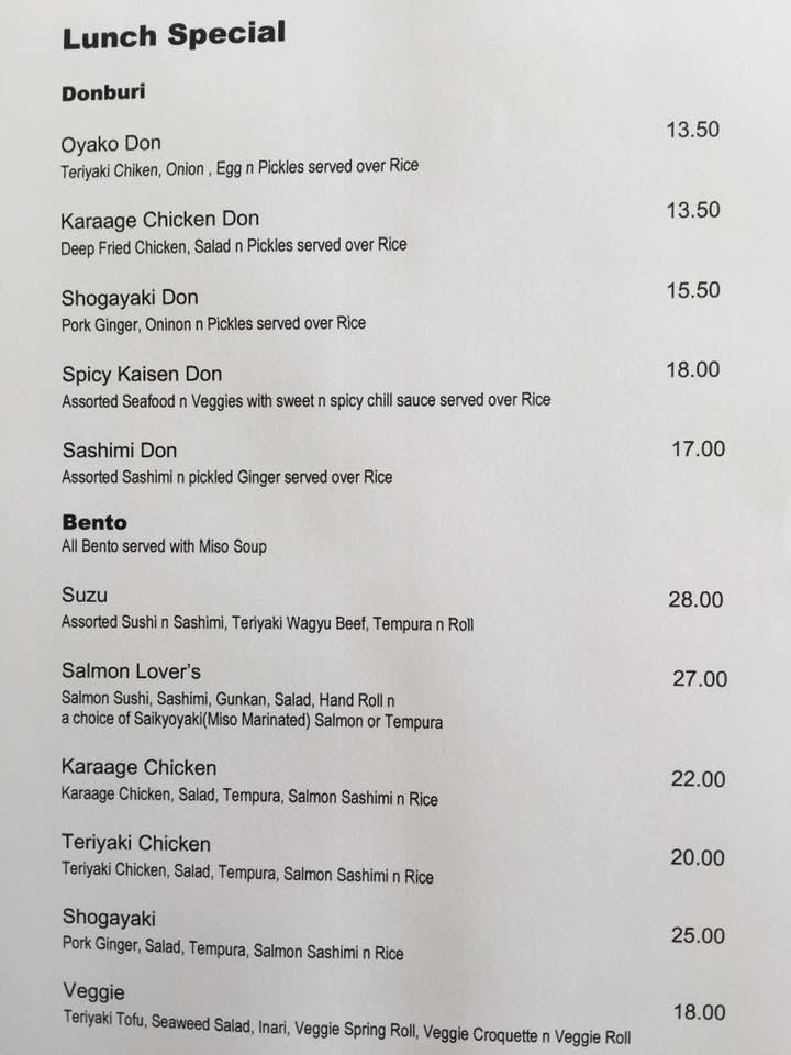 Menu at Suzu Japanese dining n bar, Port Macquarie