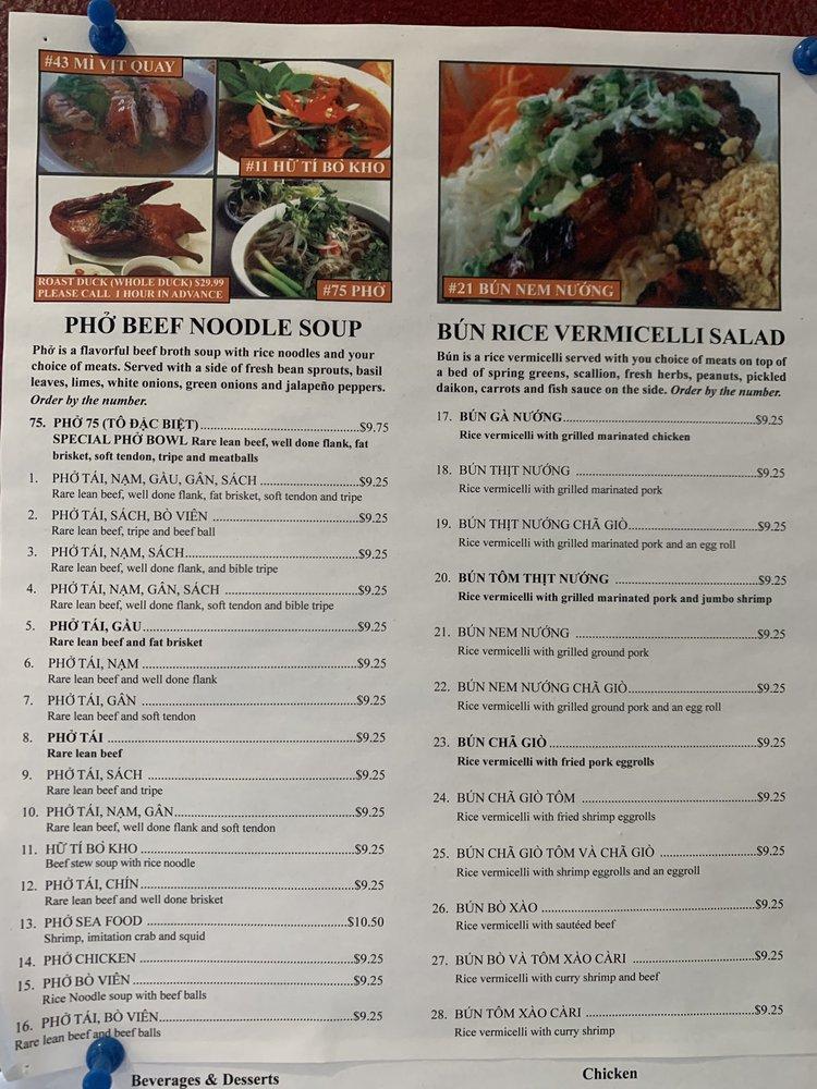 Menu at Taste of Asia restaurant, Eden Prairie