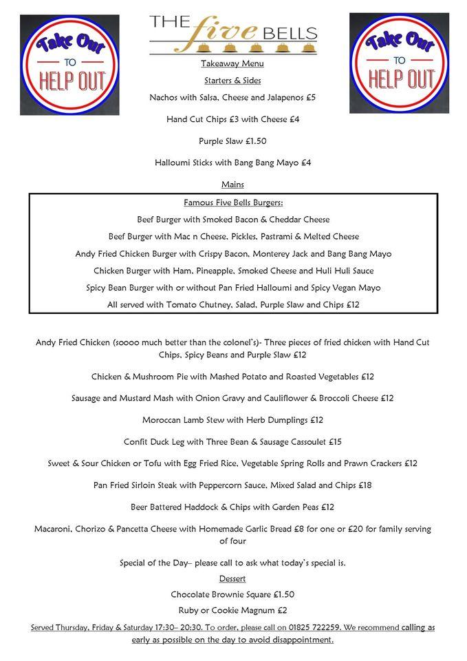 Menu at The Five Bells pub & bar, Chailey