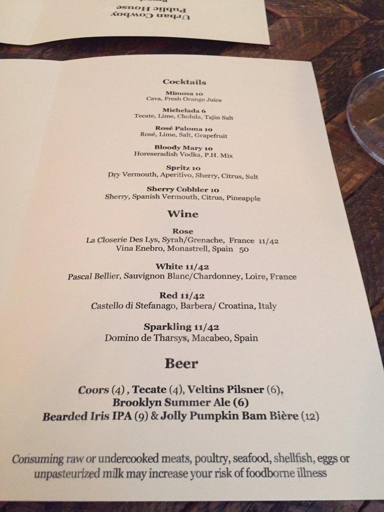 Menu at Urban Cowboy Public House, Nashville