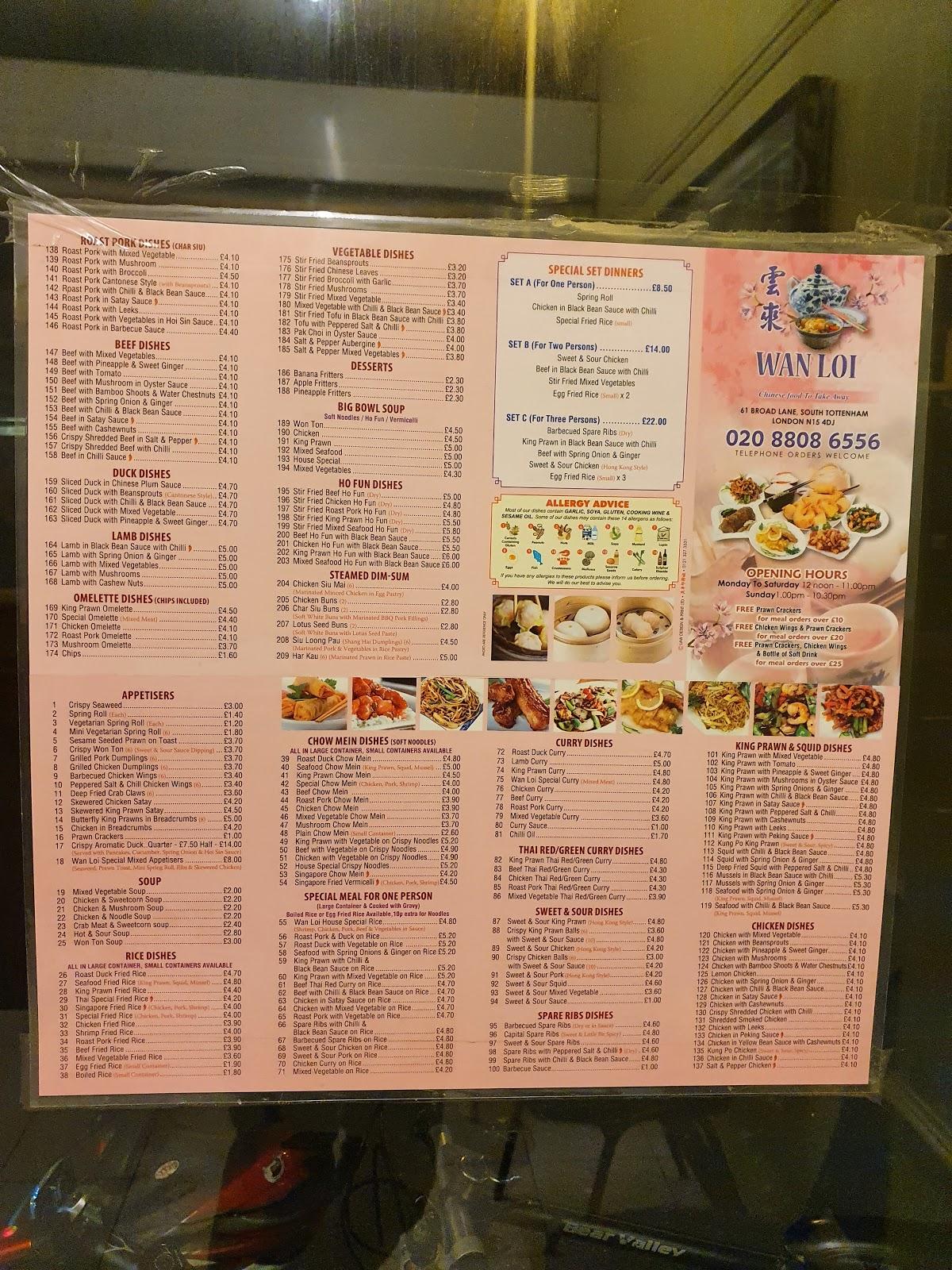 Menu at Wan Loi sgu restaurant, London